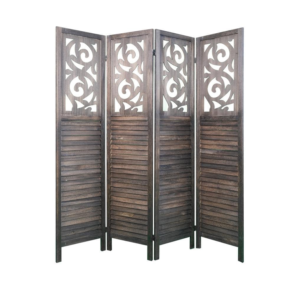Zeus & Ruta 6 ft. Rustic Brown Wood Folding Privacy Screen Room ...