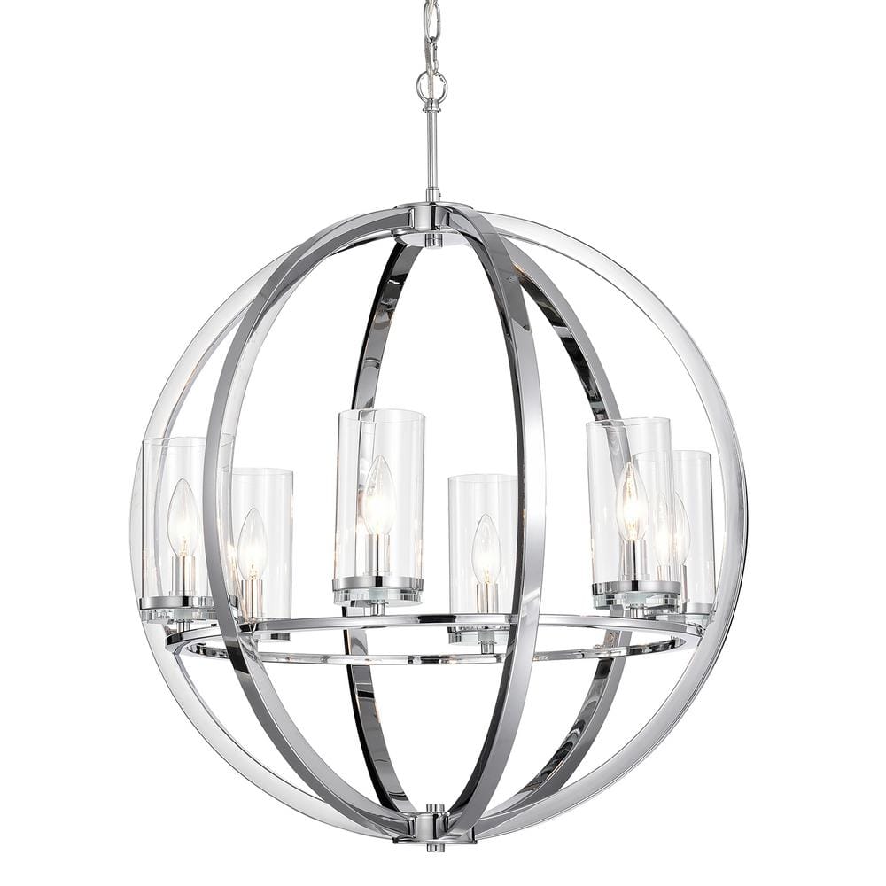 Edvivi 6-Light Chrome Finish Globe Orb Chandelier with Clear Glass ...