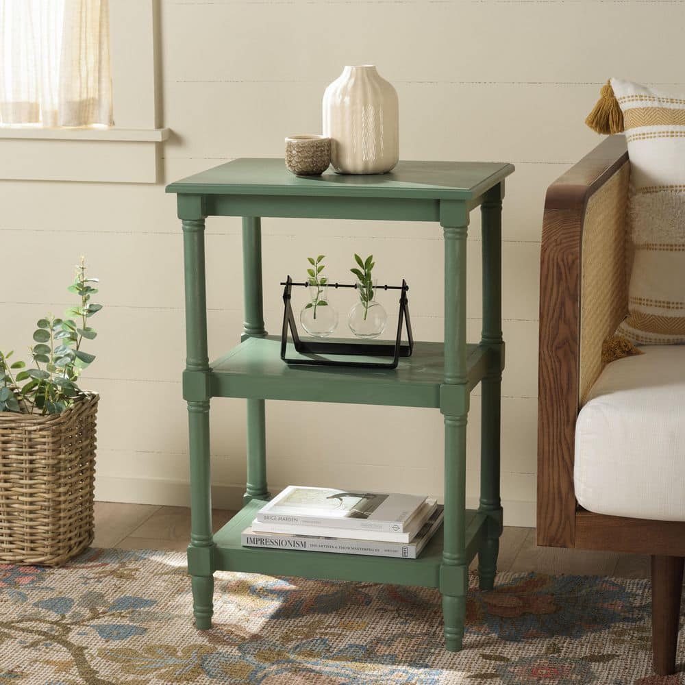 SAFAVIEH Cassie 19.75 in. Dusty Green Wood End Table with 3 Shelf ...