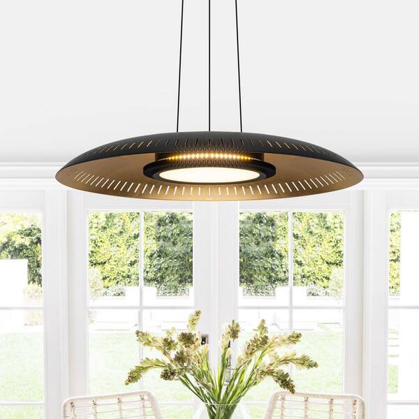 24-Watt 1 Light Modern Black Dome Dimmable LED Pendant Light Chandelier ...