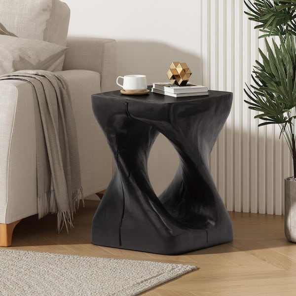 Artistic Design Black MGO Twist Shape Side Table with Wood-like Texture ...