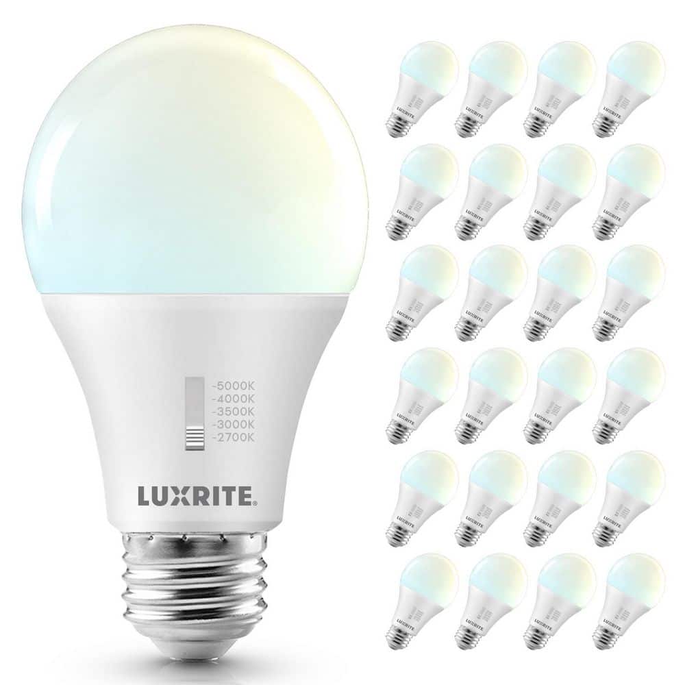LUXRITE 75-Watt Equivalent A19 LED Light Bulb 5CCT 2700K-5000K 11W ...