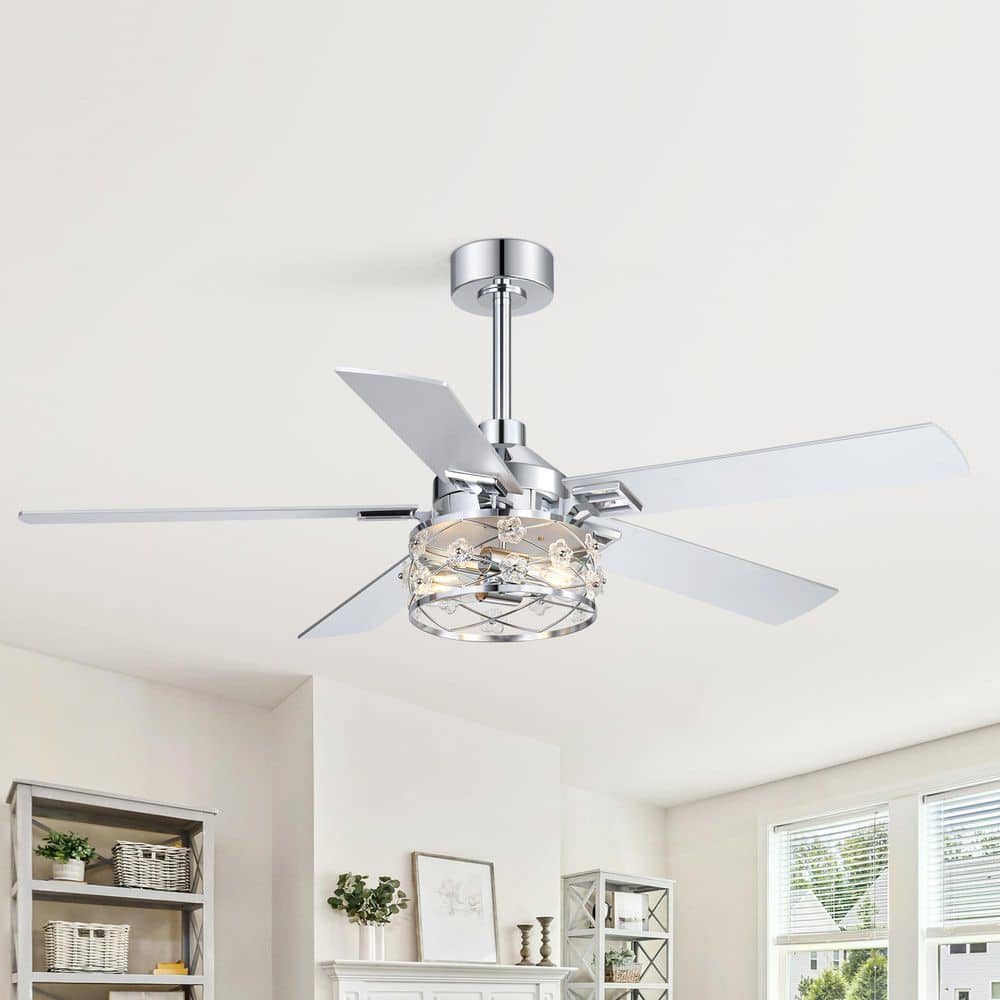 Breezary Tottel 52 in. 2-Light Indoor Chrome Downrod Ceiling Fan with ...