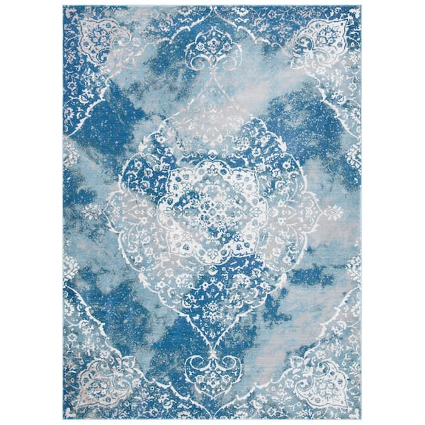 SAFAVIEH Aria 9 ft. x 12 ft. Light Blue/Ivory Stamped Traditional ...