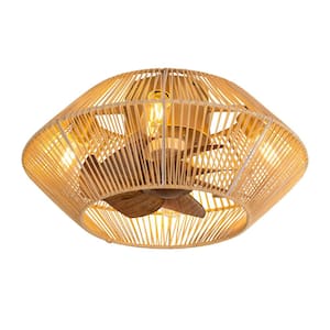 Flashwind 19 in. Indoor 4-Light Brown Hugger Farmhouse Small Ceiling ...