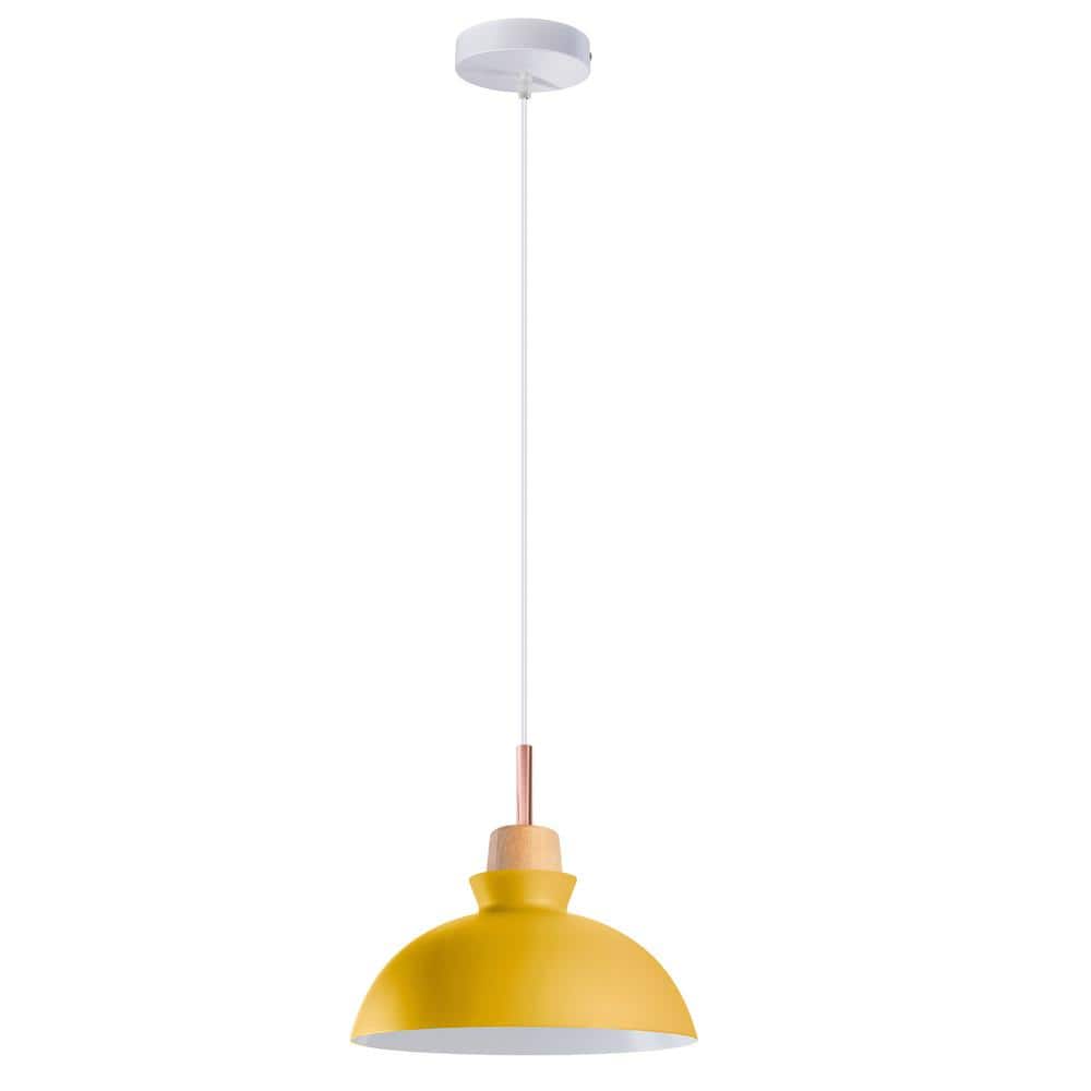 SEEUTEK Lian 60-Watt 1 Light Yellow Modern Shaded Pendant Light with ...