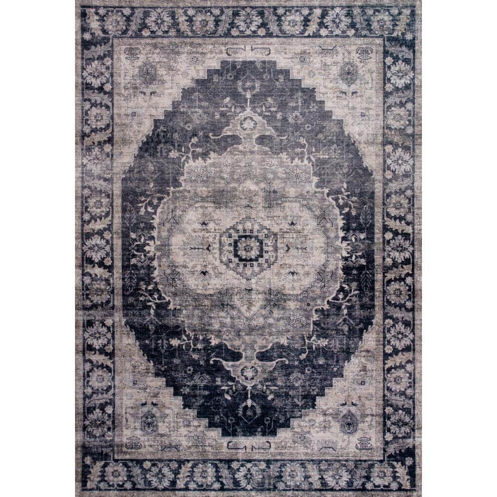 Rug Branch Vintage Traditional Distressed Black Grey 7 ft. x 10 ft ...