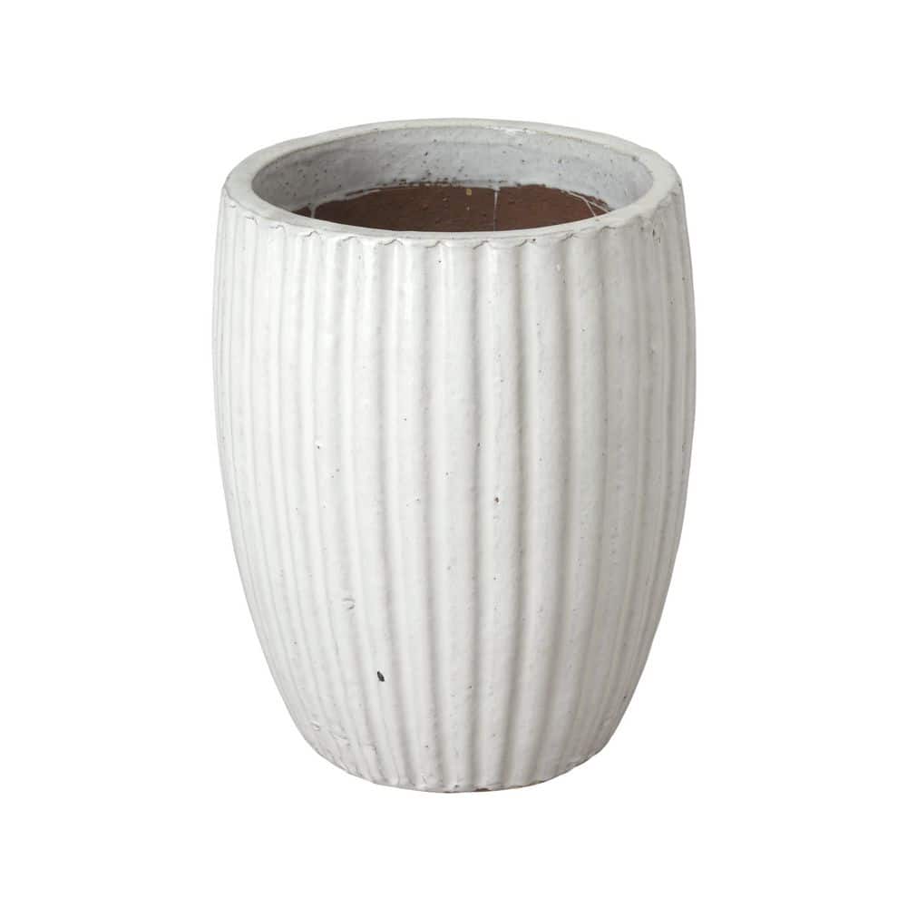 Emissary Ridges 16in. Distressed White Ceramic Round Planter (16in. L x ...
