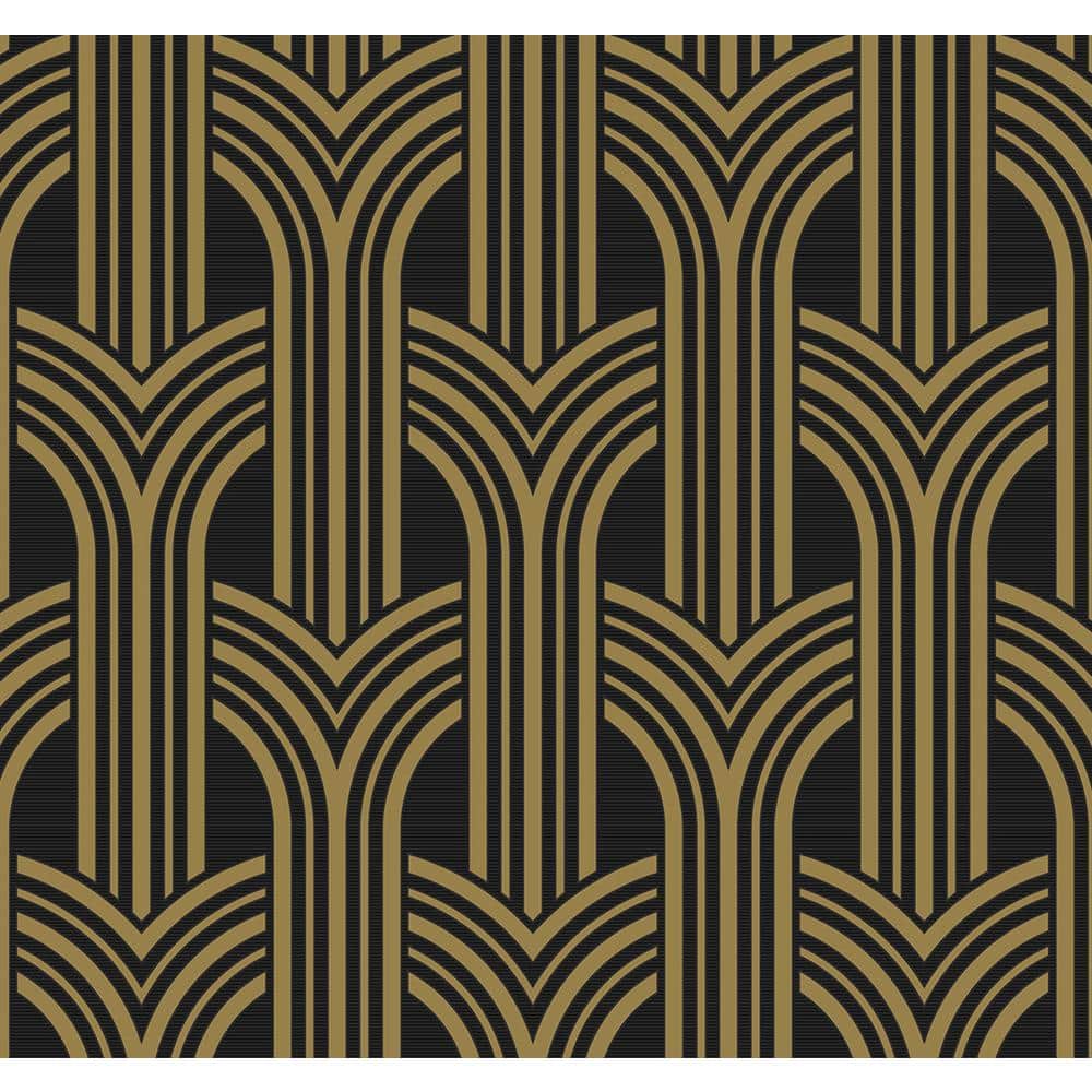 NextWall 40.5 sq. ft. Ebony and Metallic Gold Deco Geometric Arches ...