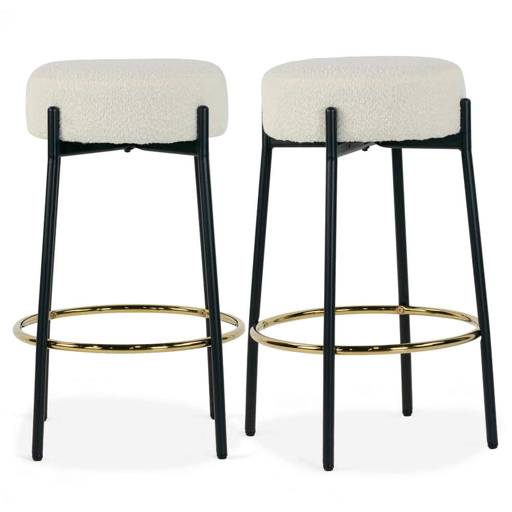 Glamour Home Avner 27 in. Beige Boucle Backless Metal Counter Stool ...