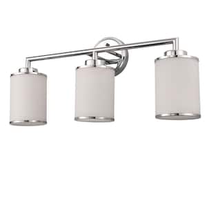 Briignite 17 In. 3-Light Chrome Vanity Light with Frosted Cylinder ...