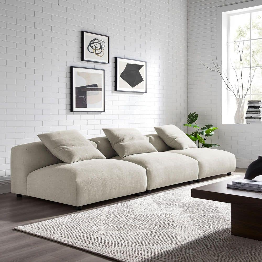 MODWAY Solace 124.02 in. Armless 3-piece Upholstered Fabric Rectangle ...