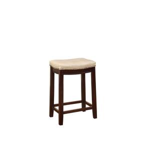 Benjara 26.18 in. H Brown and Beige Fabric Upholstered Counter Stool ...