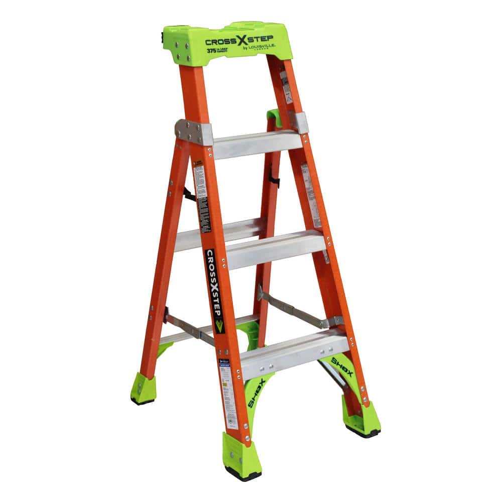 Louisville Ladder 4 ft. Fiberglass Cross Step Ladder, 300 lbs. Load ...
