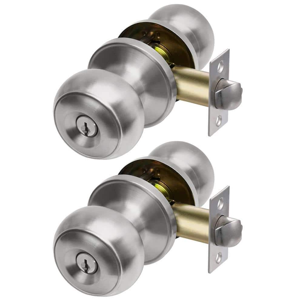 Angel Sar Stainless Steel Round Ball Handle Entry Door Knob, Keyed ...