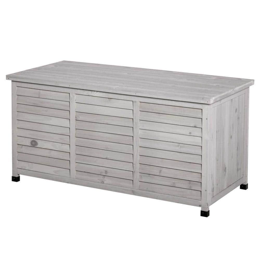 Outsunny 75 Gal. Gray Wood Deck Box, Outdoor Storage Container with ...