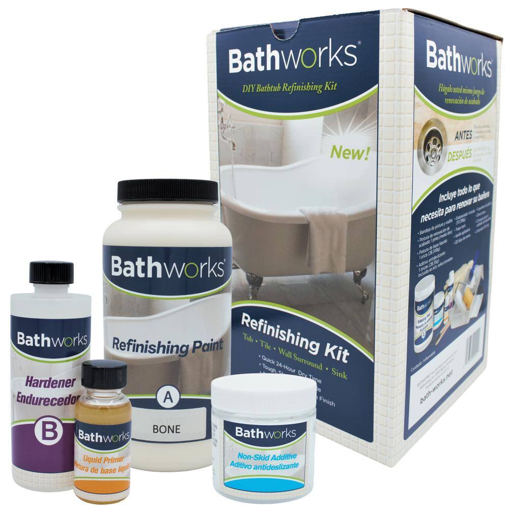 BATHWORKS 22 oz. DIY Bathtub Refinishing Kit with Slip Guard in Bone ...
