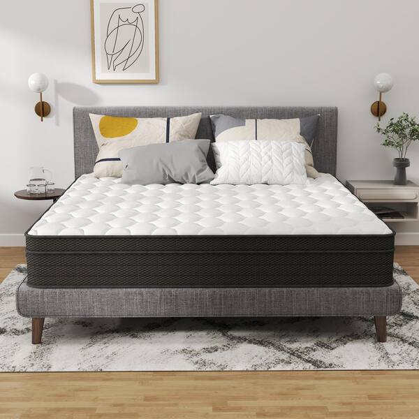 Dark Gray Queen Size Medium Hybrid 12 in. Bed-in-a-Box Mattress HD-Aria ...