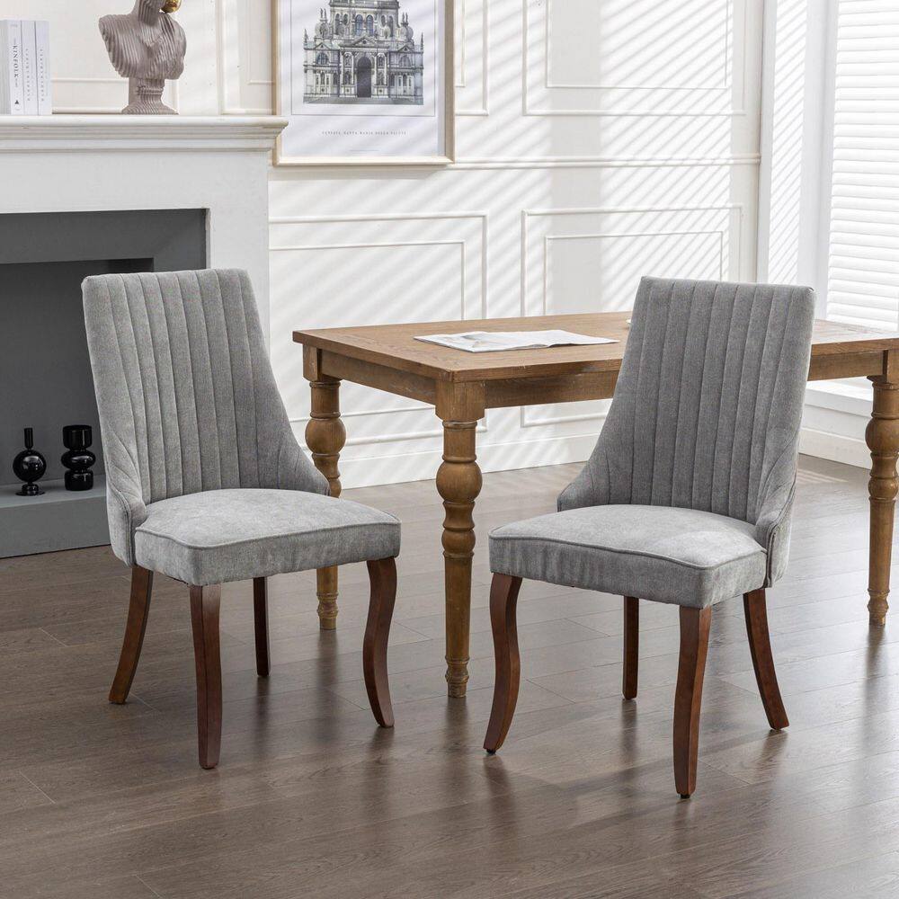 WONDER COMFORT Rustic Grey Flocking Velvet Channel Upholstered Dining ...