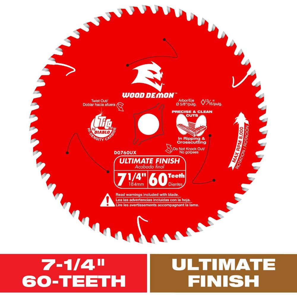 DIABLO 7-1/4 in. x 60-Teeth Wood Demo Ultimate Finish Carbide Circular ...