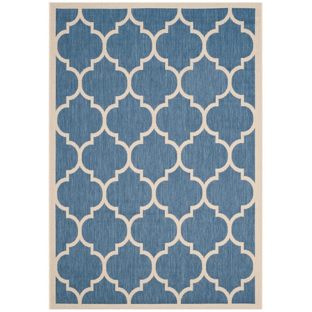 SAFAVIEH Courtyard Blue/Beige 7 ft. x 10 ft. Geometric Indoor/Outdoor ...