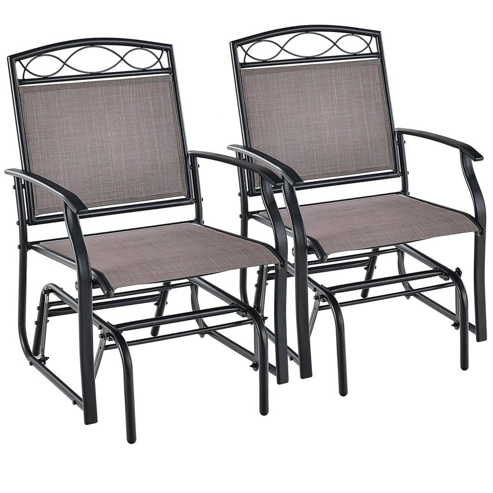 Costway 2-pcs Metal Patio Glider Set Single Swing Outdoor Rocking Chair ...
