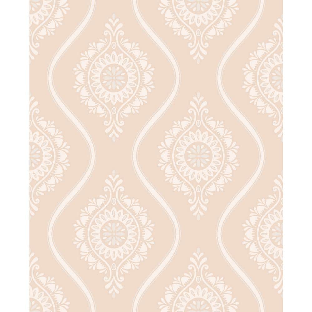 Fine Decor 8 in. x 10 in. Beaumont Coral Ogee Wallpaper Sample ...