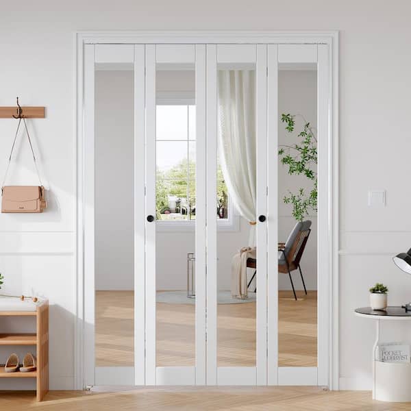 TENONER 72 in. x 80 in. 1-Lite Mirrored Glass Solid Core White PVC ...