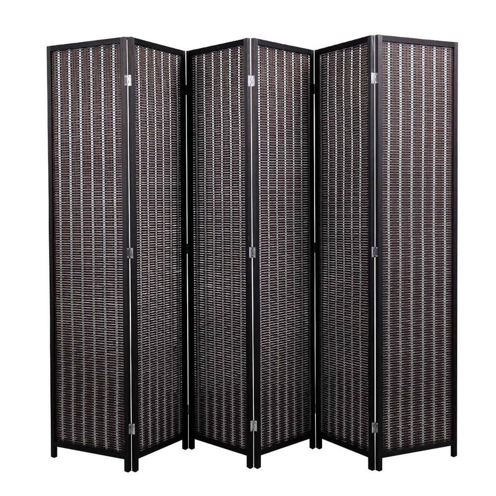 Zeus & Ruta 6 ft. Black Tall Room Divider Weave Fiber Folding Privacy ...