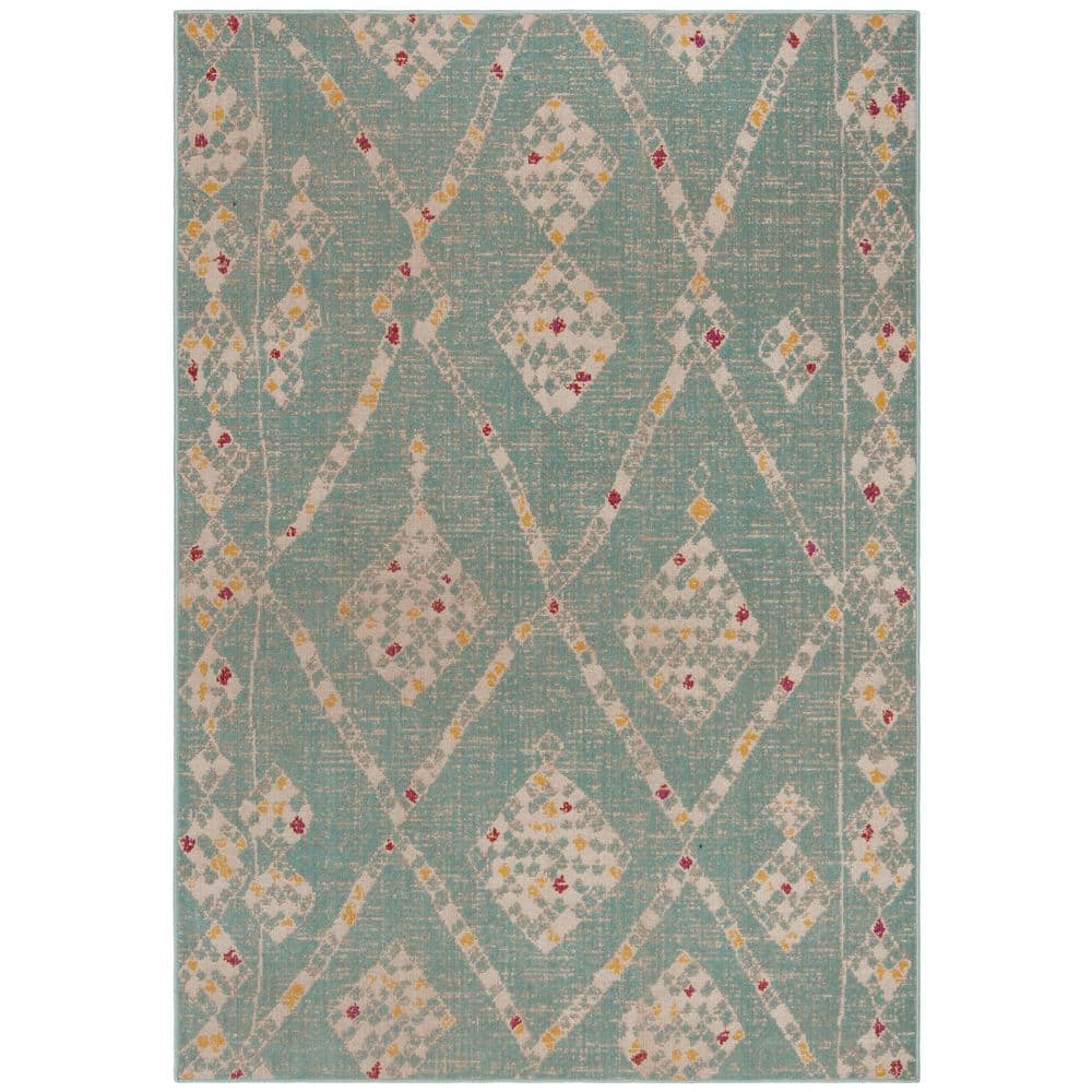 SAFAVIEH Montage Aqua/Beige 5 ft. x 8 ft. Distressed Diamond Indoor ...