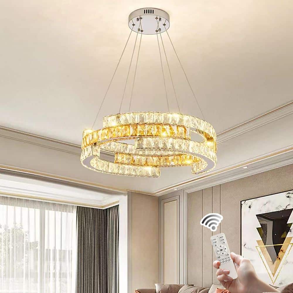 Genoci 3 Light Chrome Dimmable Integrated LED Chandelier with Clear ...