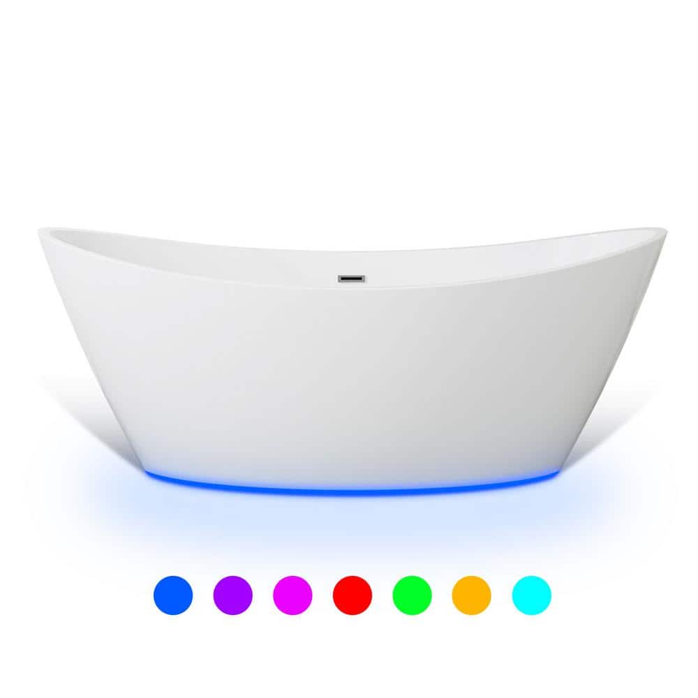 Empava 67 in. Acrylic Flatbottom Hourglass Freestanding Soaking Lighted ...
