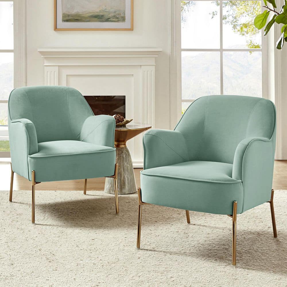JAYDEN CREATION Nora Modern Sage Velvet Accent Arm Chair with Gold ...