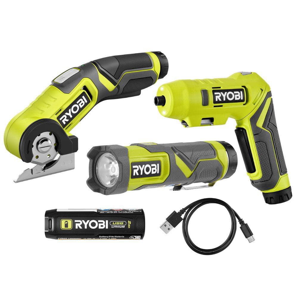 RYOBI USB Lithium 3-Tool Cordless Combo Kit with 2.0 Ah Battery and ...