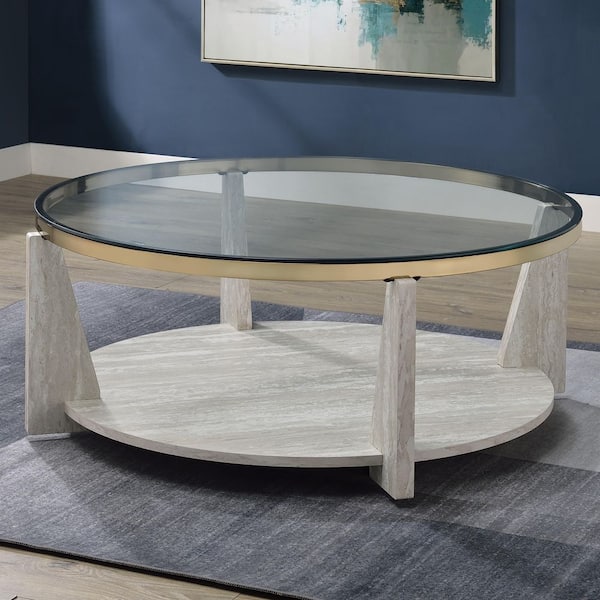 Steve Silver Wanda 42 in. Gray Round Glass Coffee Table with Casters ...