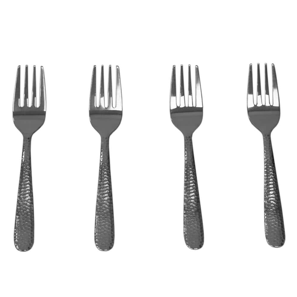 Home Basics Hammered Finish Silver 18/0 Stainless Steel Salad Fork Set ...