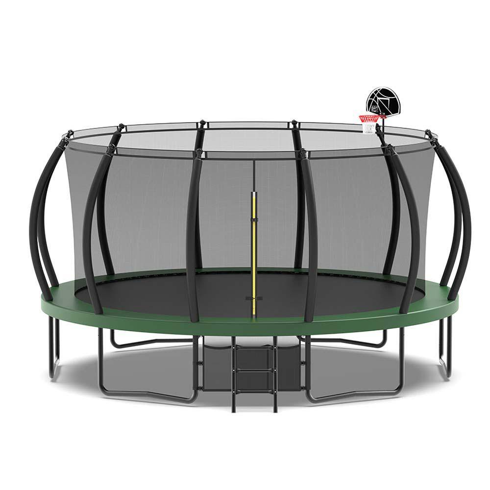 SUNRINX 16 ft. Green Round Trampoline with Enclosure Net and Basketball Hoop MG65-35-DSJ - The ...