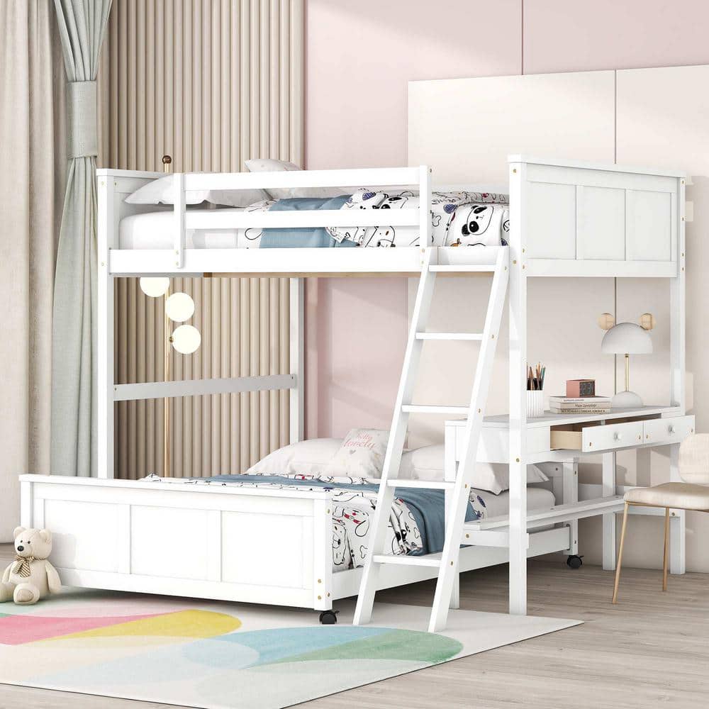 Polibi White Full Over Full Bunk Bed with Desk RS-894505AAK - The Home ...