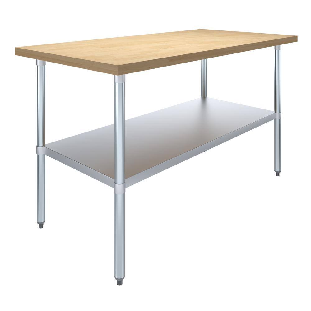 AMGOOD Maple Wood Top 30 in.. x 60 in.. Kitchen Prep Table with ...