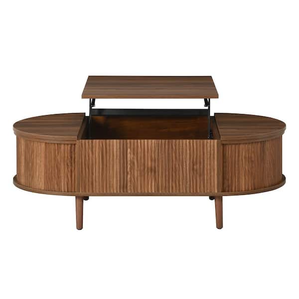 UOI 47.24 in. Antique Brown Oval MDF Lift-Top Coffee Table with Hidden ...