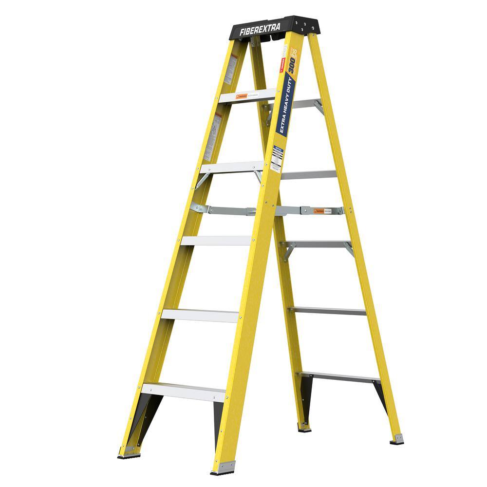 WELLFOR Reach 10 ft. 6-Step Fiberglass Step Ladder in Yellow, 300 lb ...