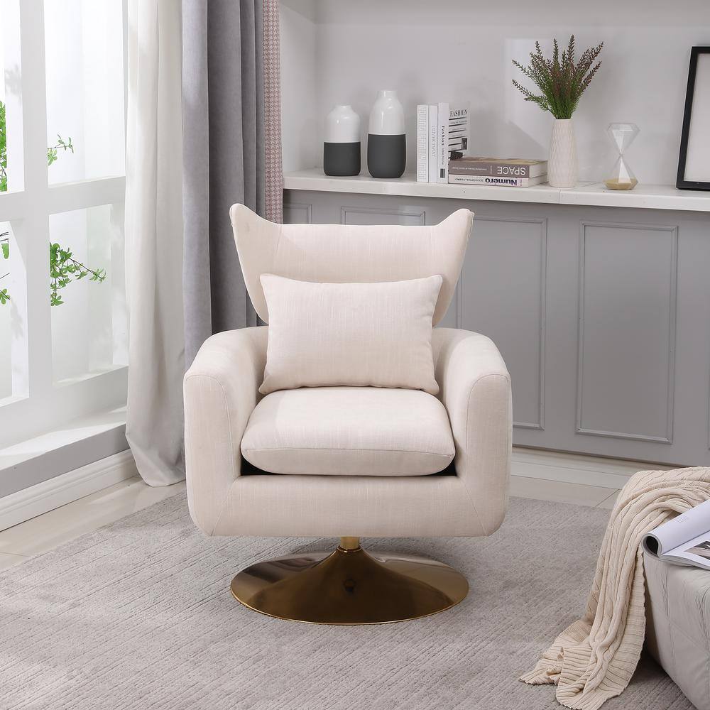 IDEAGLE Beige Upholstered Swivel Wingback Chair, Classic Mid-Century ...