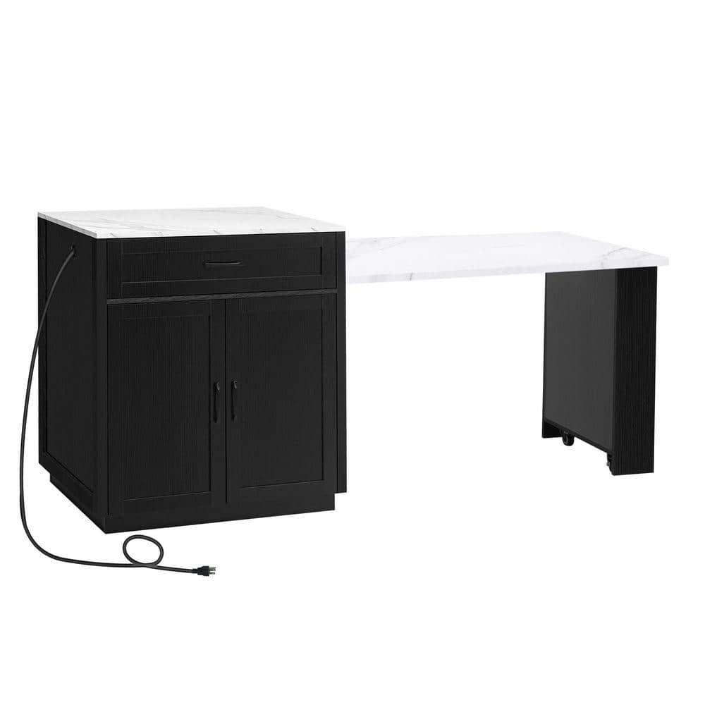 Timussi Black MDF Kitchen Cart with Extended Table and Power Outlet ...