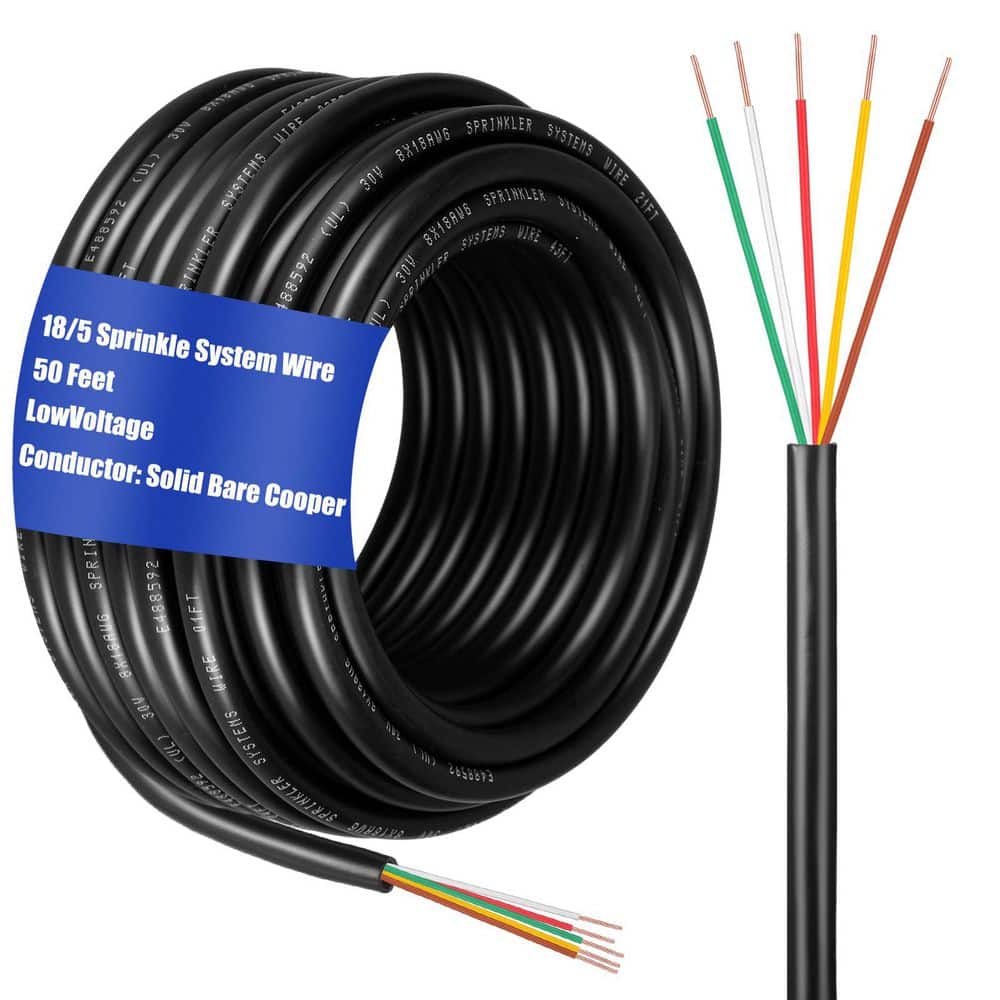 Vrbgify Sprinkler Wire 50 ft. 18/5 Gauge UV Resistant PVC Jacket Solid ...