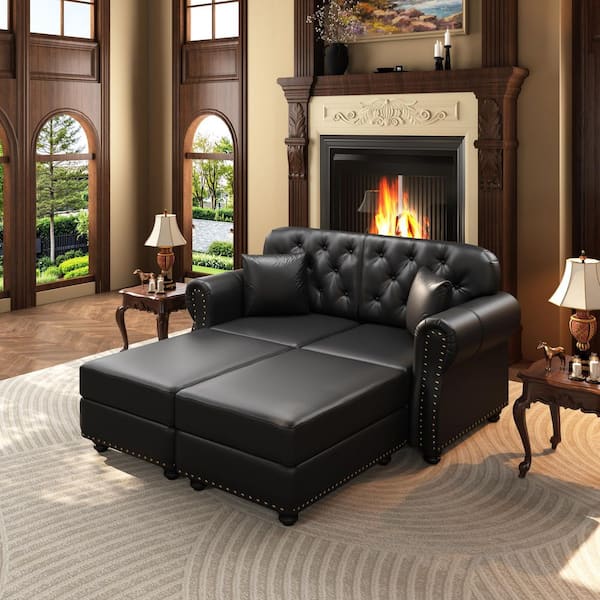 Noble House Dwayne 63 in. Rolled Arm Faux Leather Upholstery Rectangle ...