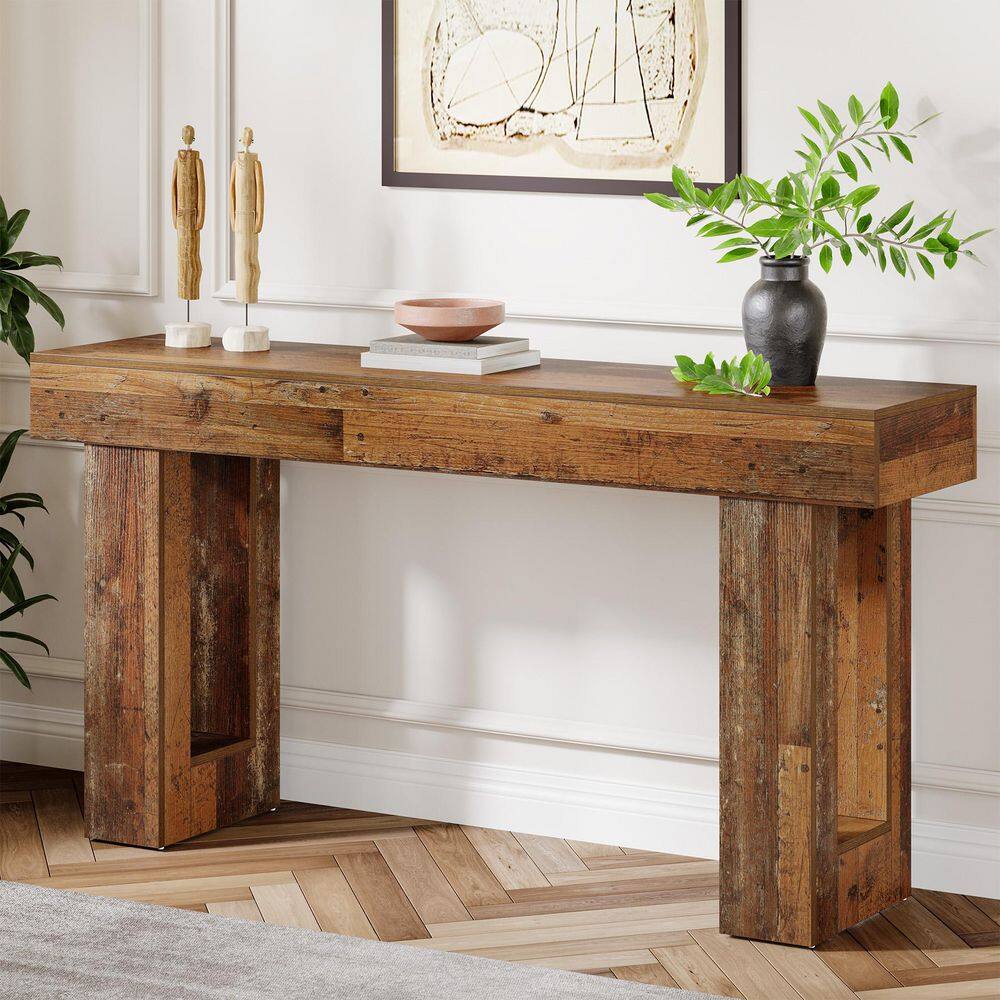 BYBLIGHT Turrella 63in. Golden Hickory Sofa Table Rectangle Wood Console Table, Entryway Table ...