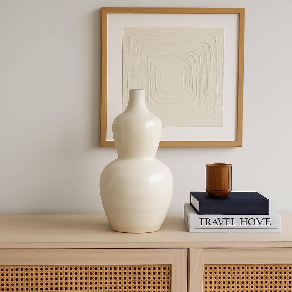 Emissary 19 in. H Round Ceramic Vase in Moon White with High-fire ...