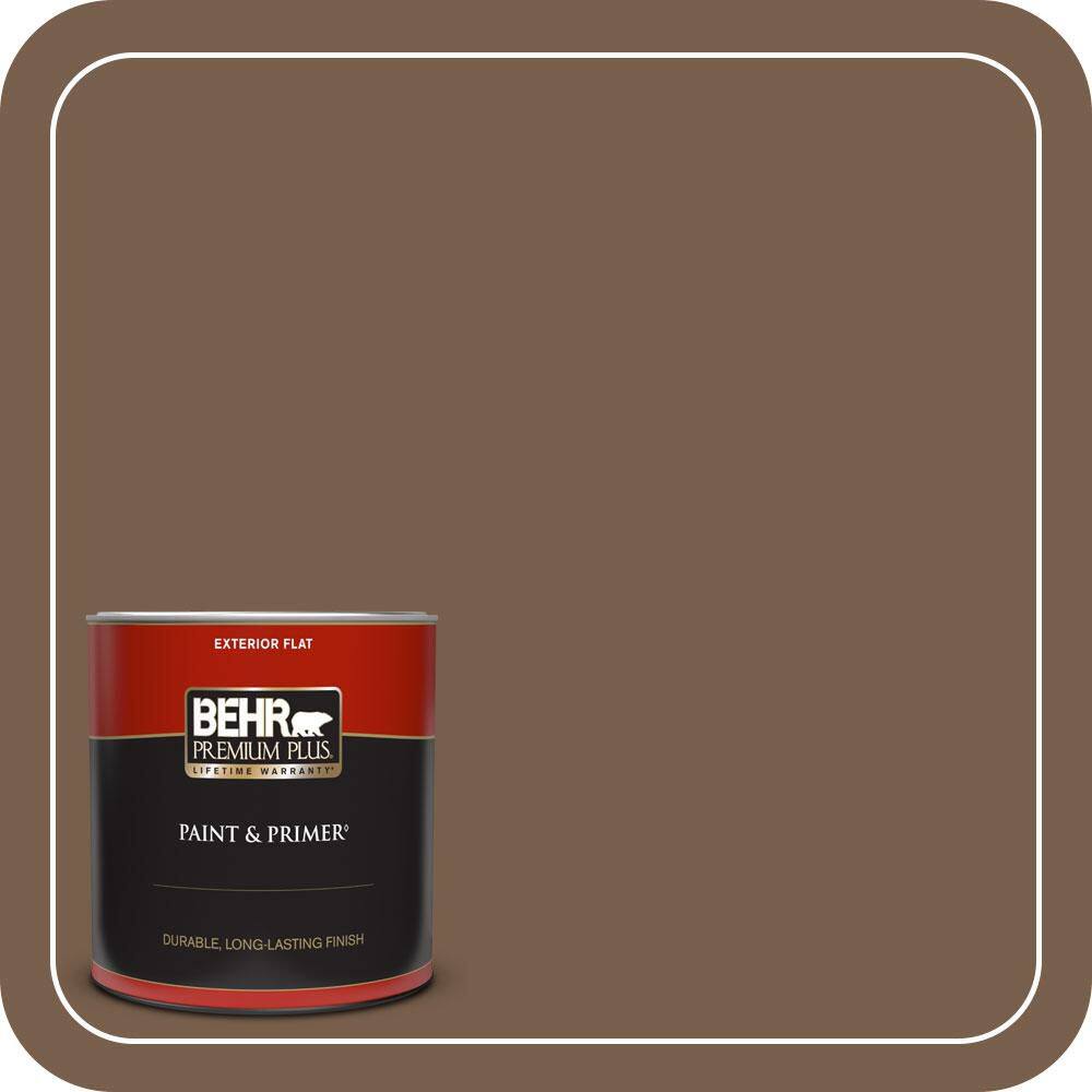 BEHR PREMIUM PLUS 1 qt. #250F-7 Melted Chocolate Flat Exterior Paint ...