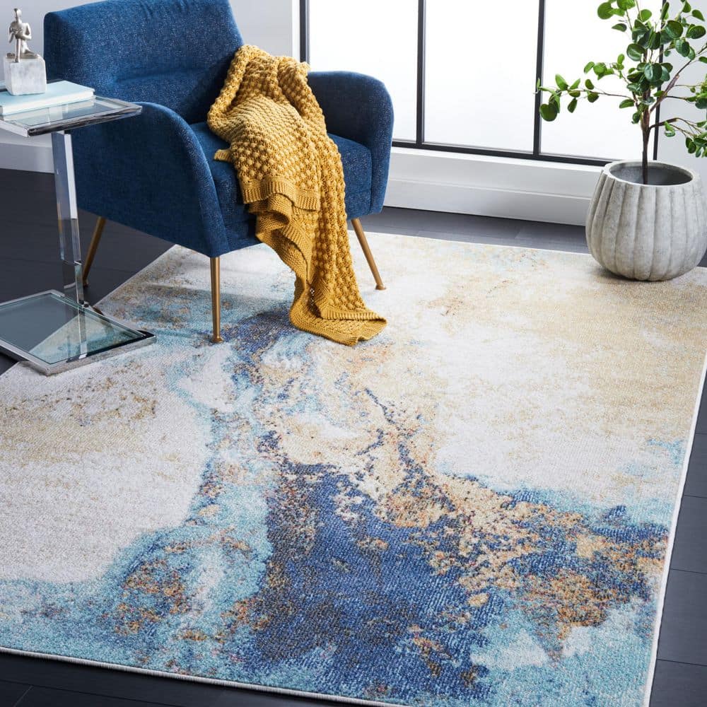 SAFAVIEH Phoenix 5 ft. x 8 ft. Blue Marble Ikat Area Rug PHX533M-5 ...