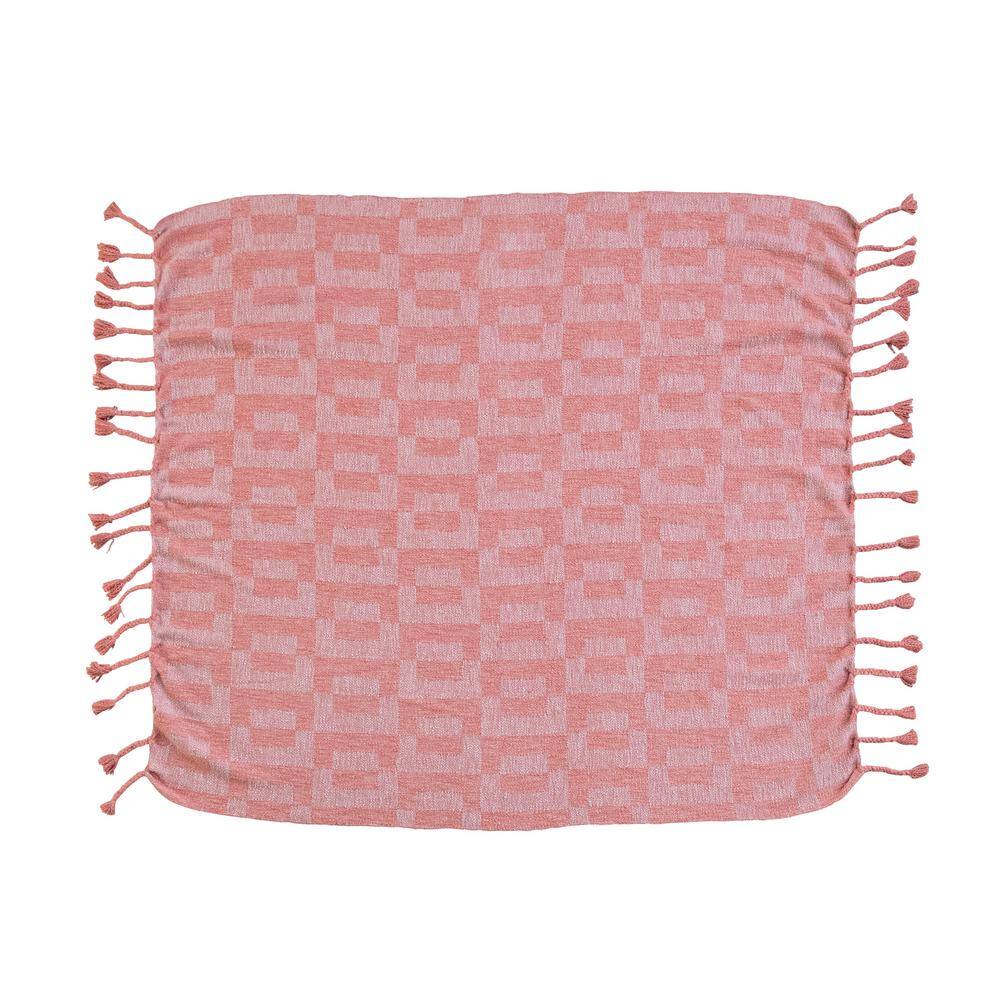 Storied Home Pink Woven Cotton Blend Throw Blanket with Geometric ...